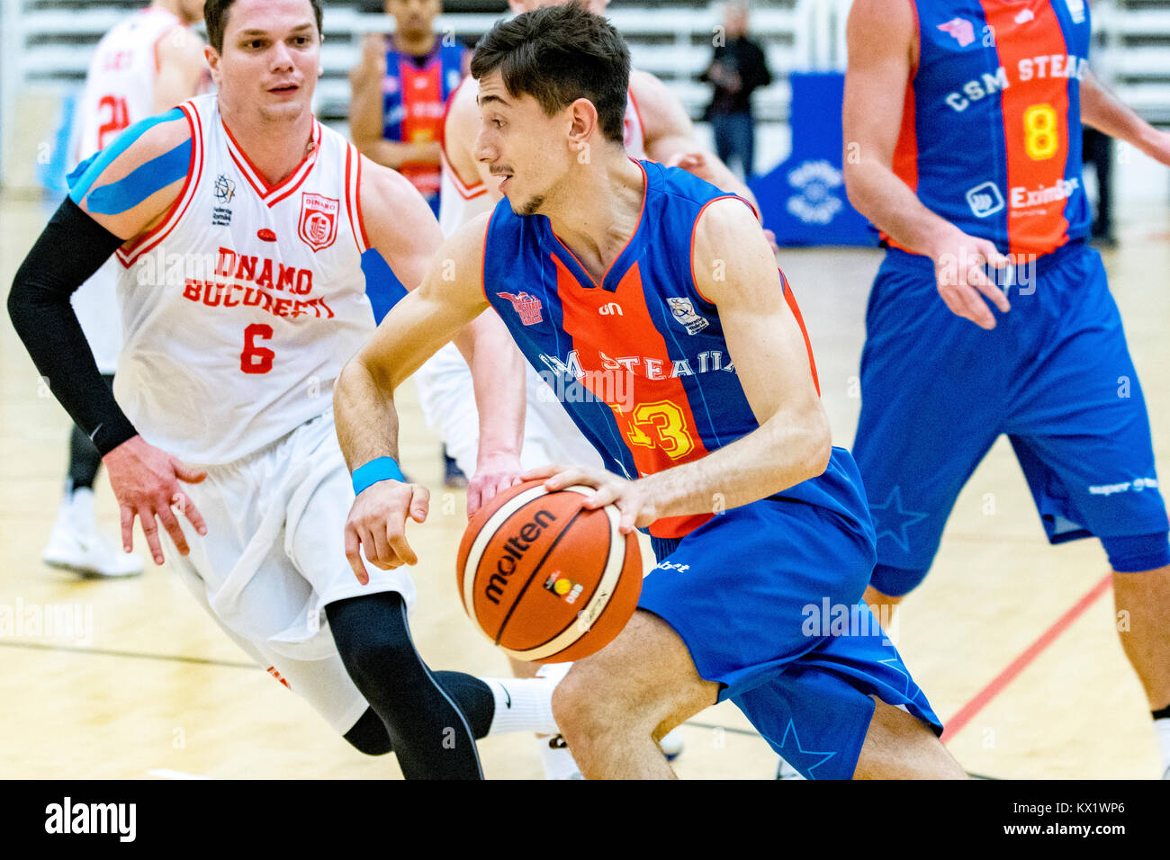 January 5, 2018: Victor Petrache #13 (CSM Steaua Bucharest) and Cezar ...