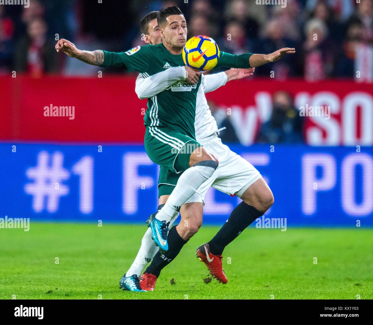 Seville, Spain. 06th Jan, 2018. Clement Lenglet and Sergio Leon during ...