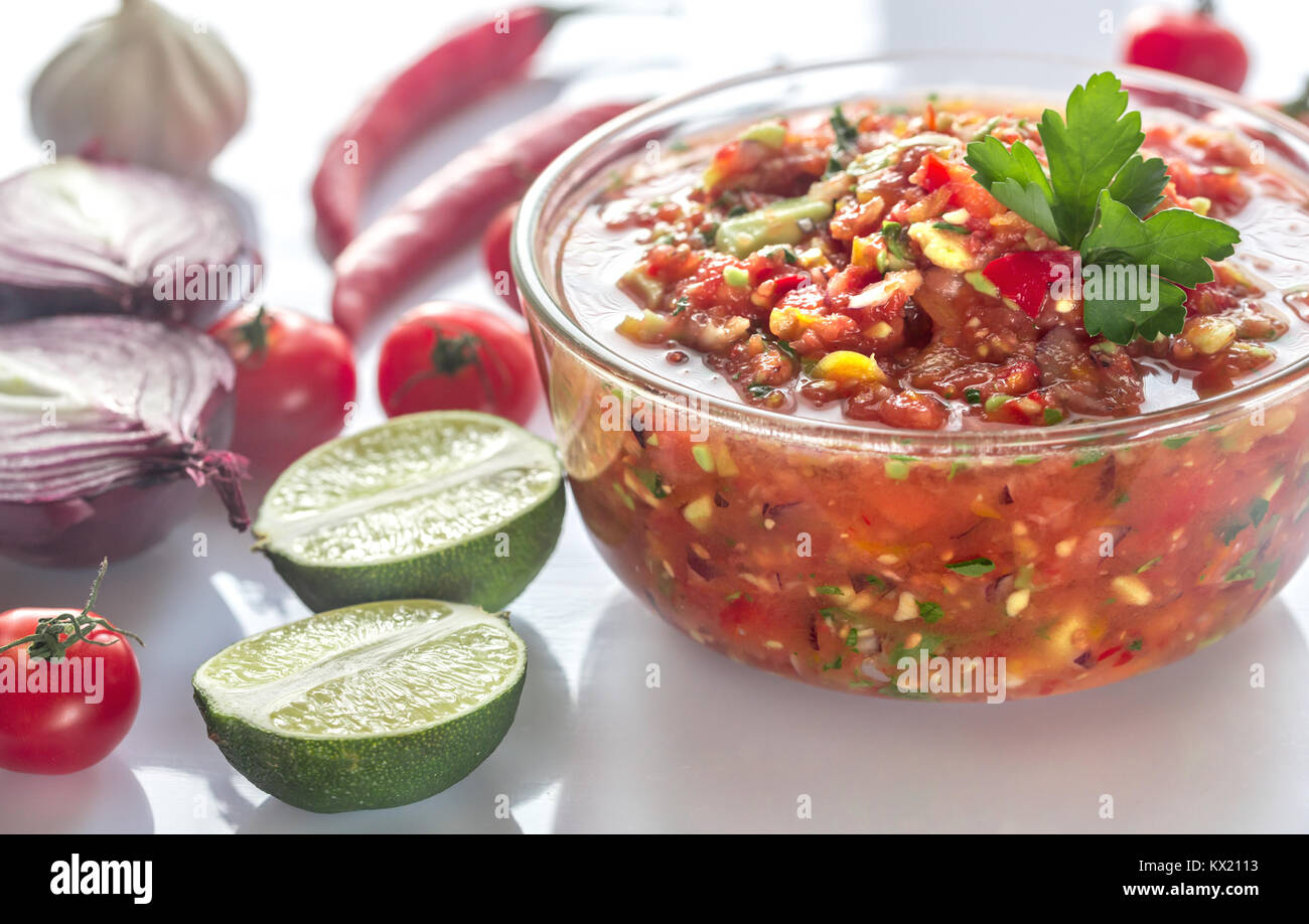 Bowl of salsa with ingredients Stock Photo - Alamy