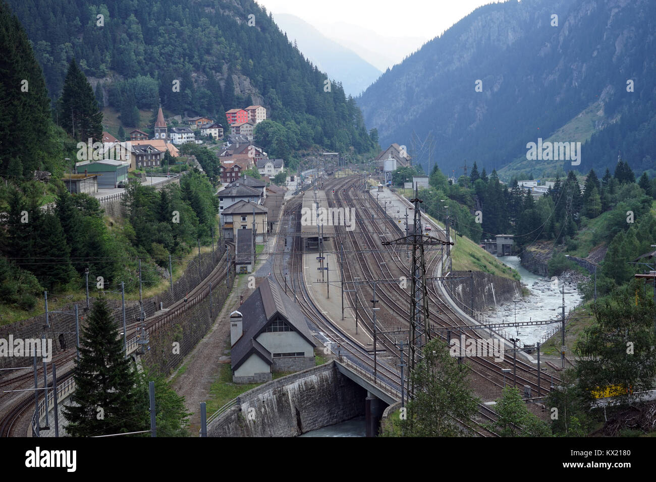 Goschenen railway station at near the entrance to the Gotthard tunnel ...