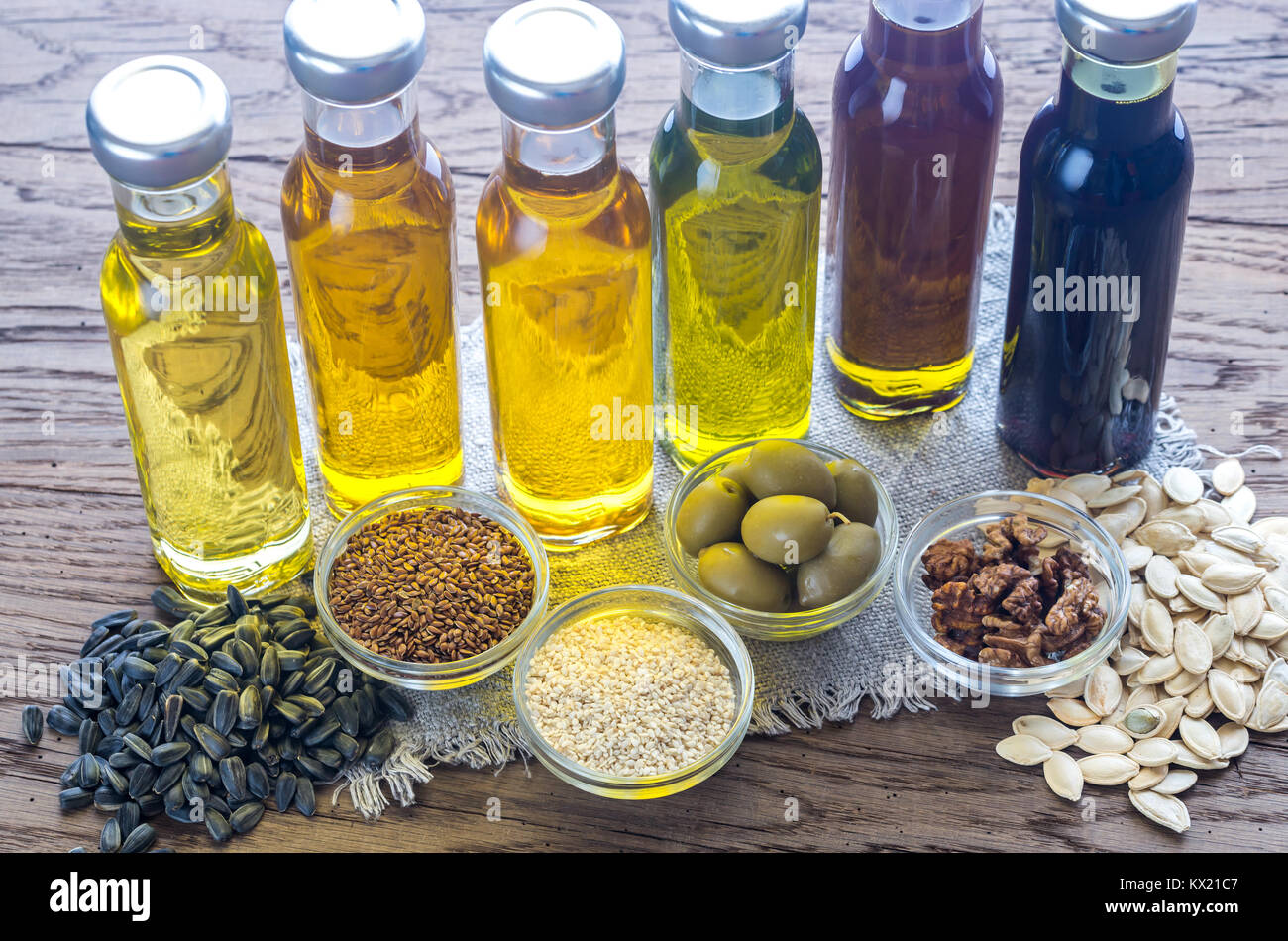 Bottles with different kinds of vegetable oil Stock Photo - Alamy