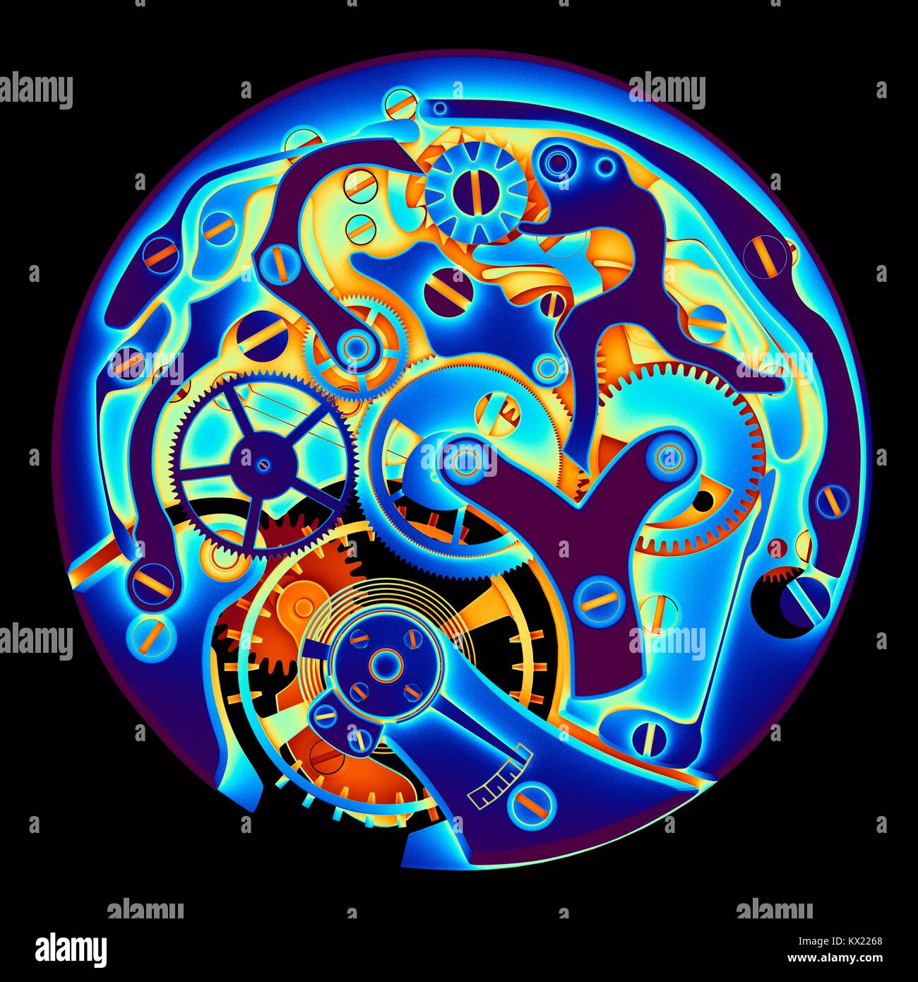 Watch interior. 3D-computer illustration of cogs and gears in a ...