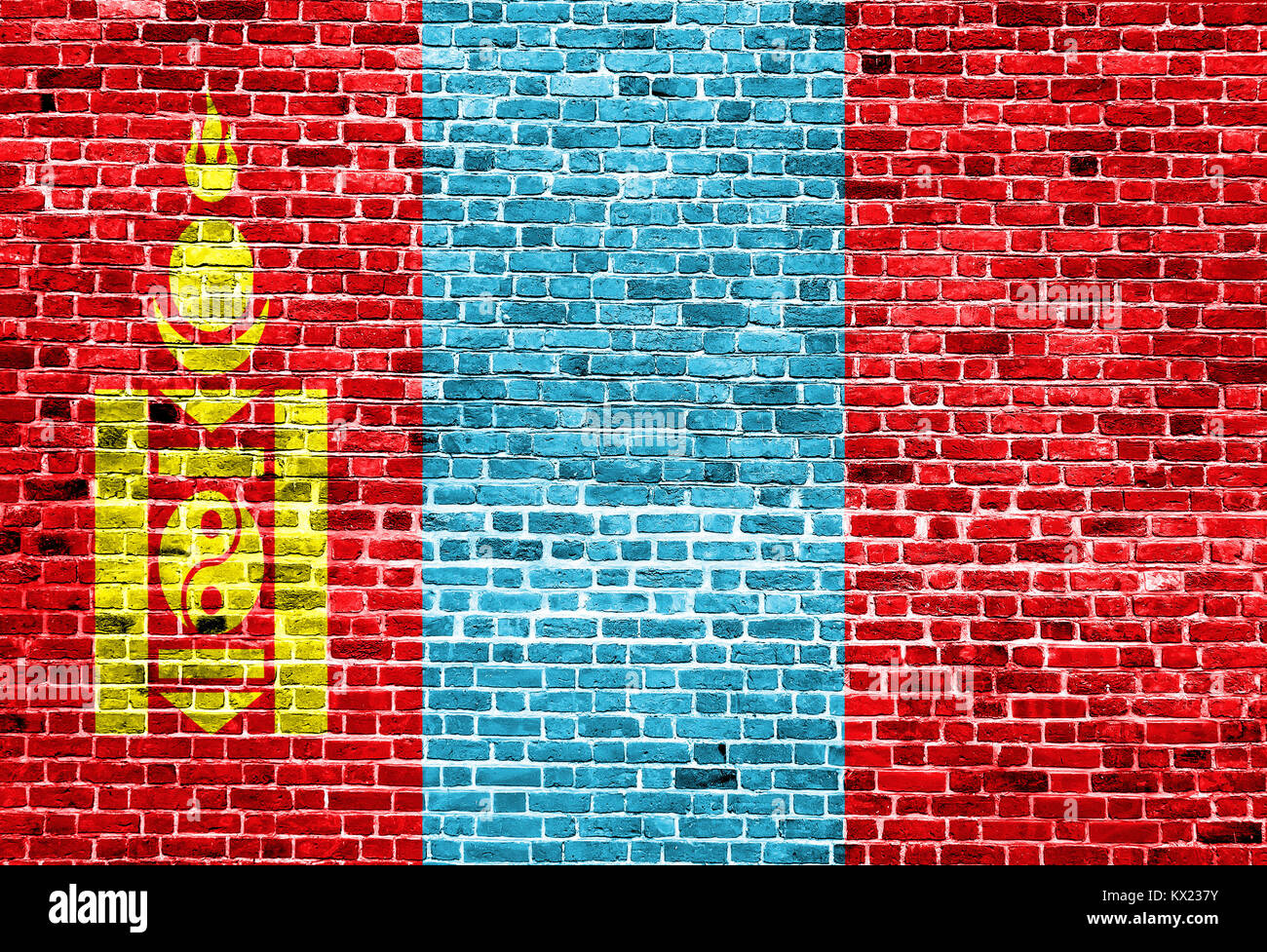 Flag of Mongolia painted on brick wall, background texture Stock Photo ...