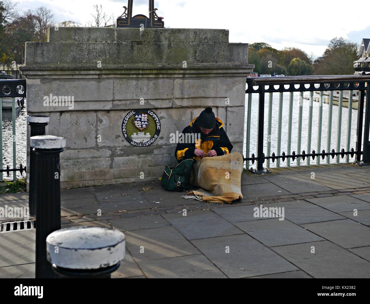A Homeless Man on Eton and Windsor Bridge Stock Photo - Alamy