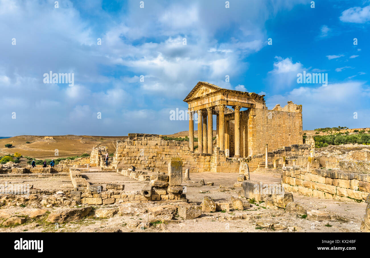 The Roman Capitol at Dougga. UNESCO heritage site in Tunisia Stock ...