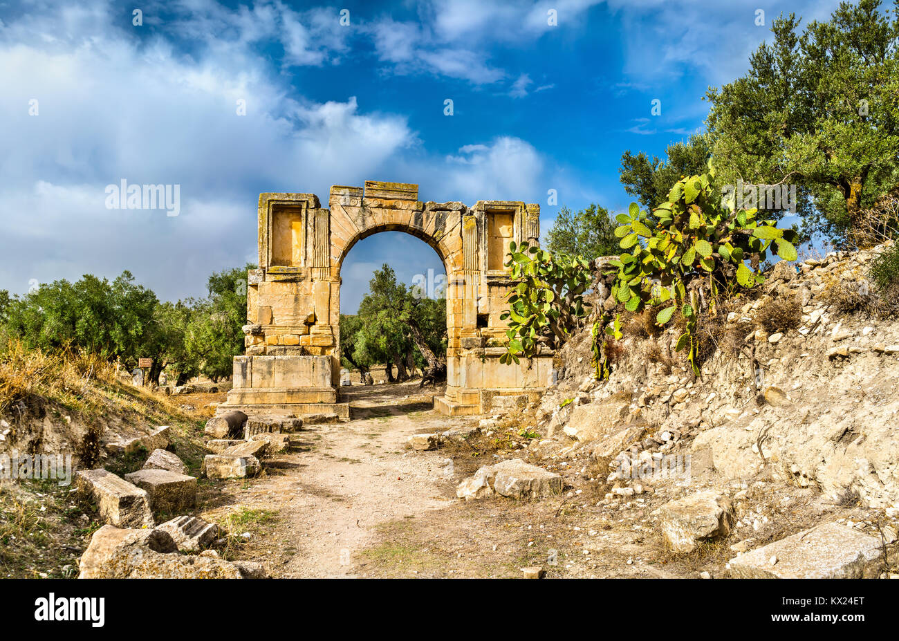 Arc of Emperor Severus Alexander at Dougga. UNESCO heritage site in ...
