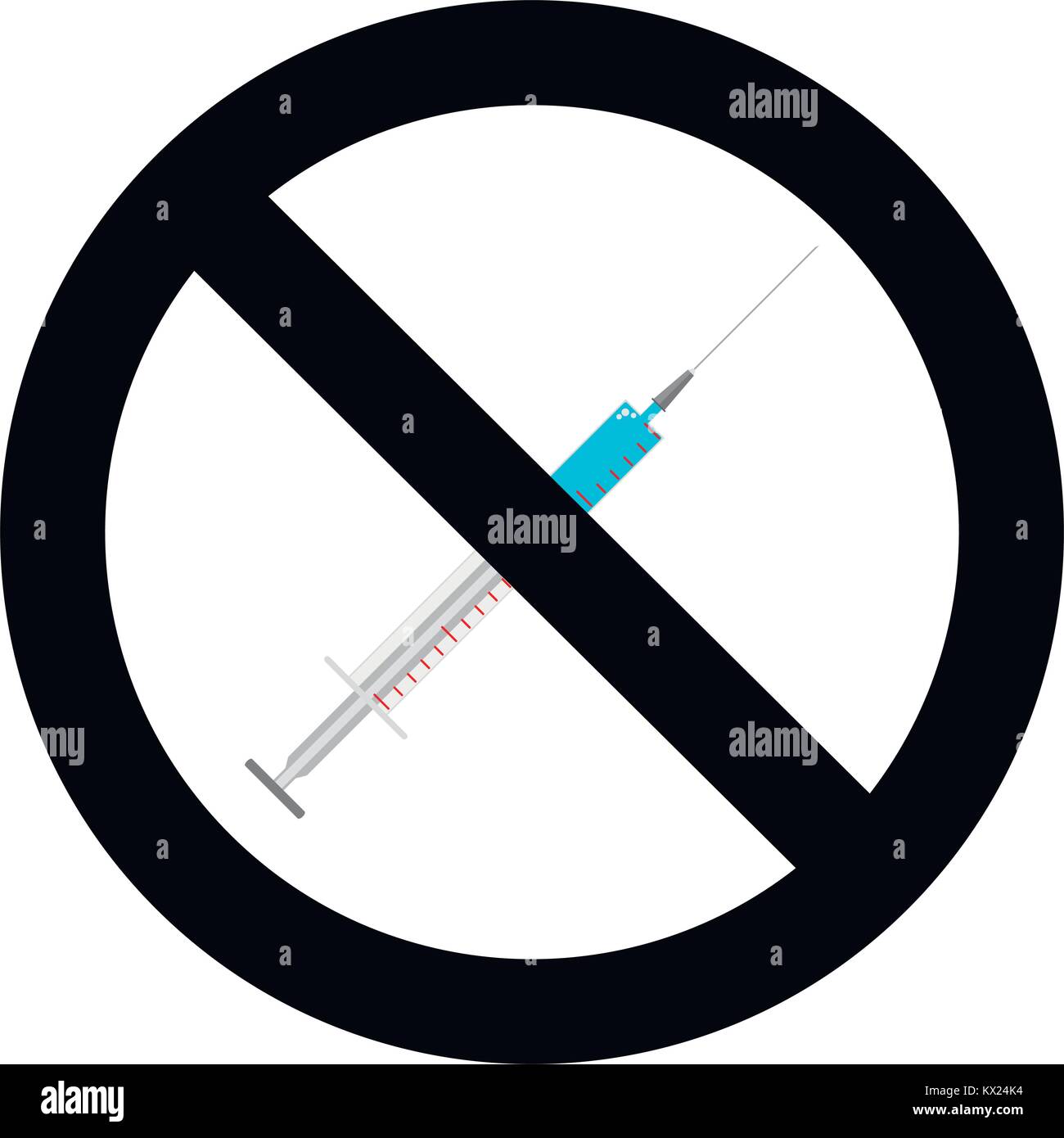 No addiction symbol. Warning and prohibited injection, vector ...