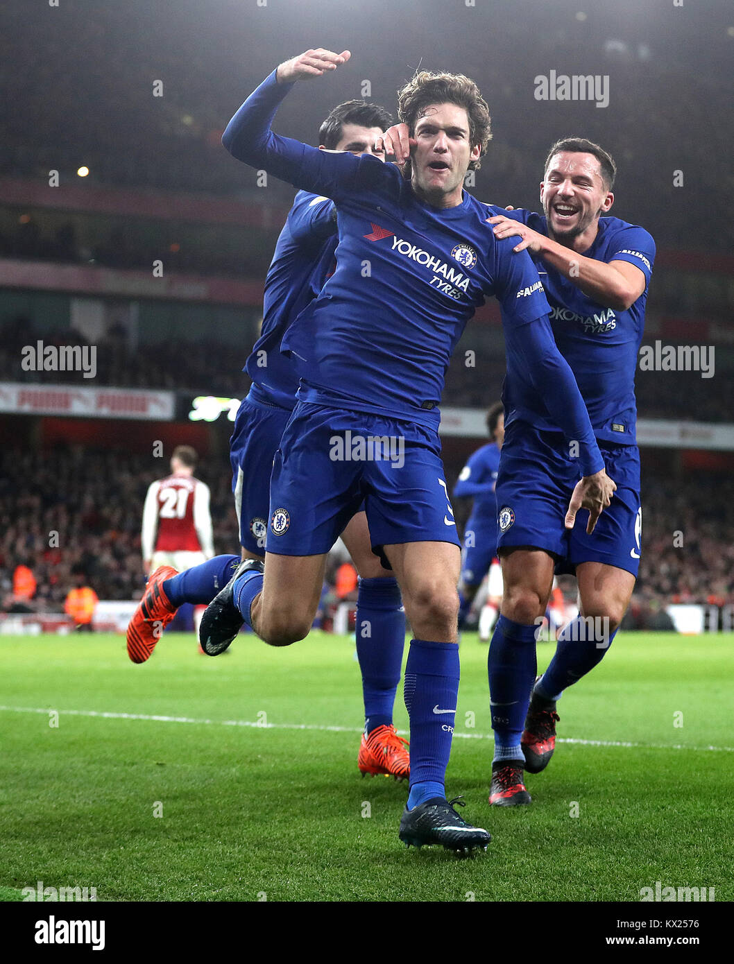 Chelsea's Marcos Alonso celebrates scoring his side's second goal of ...