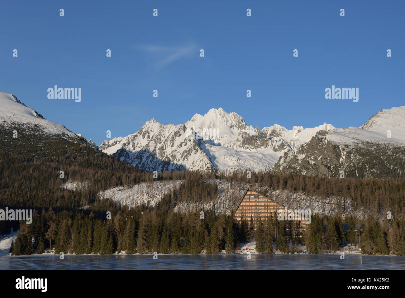scenery of snow covered High Tatras mountains in the night in Slovakia ...