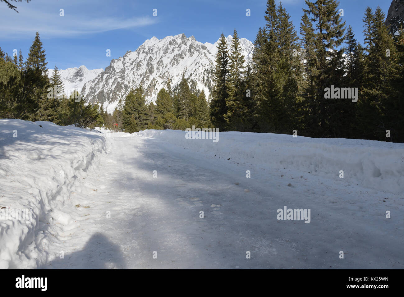 scenery of snow covered High Tatras mountains in the night in Slovakia ...