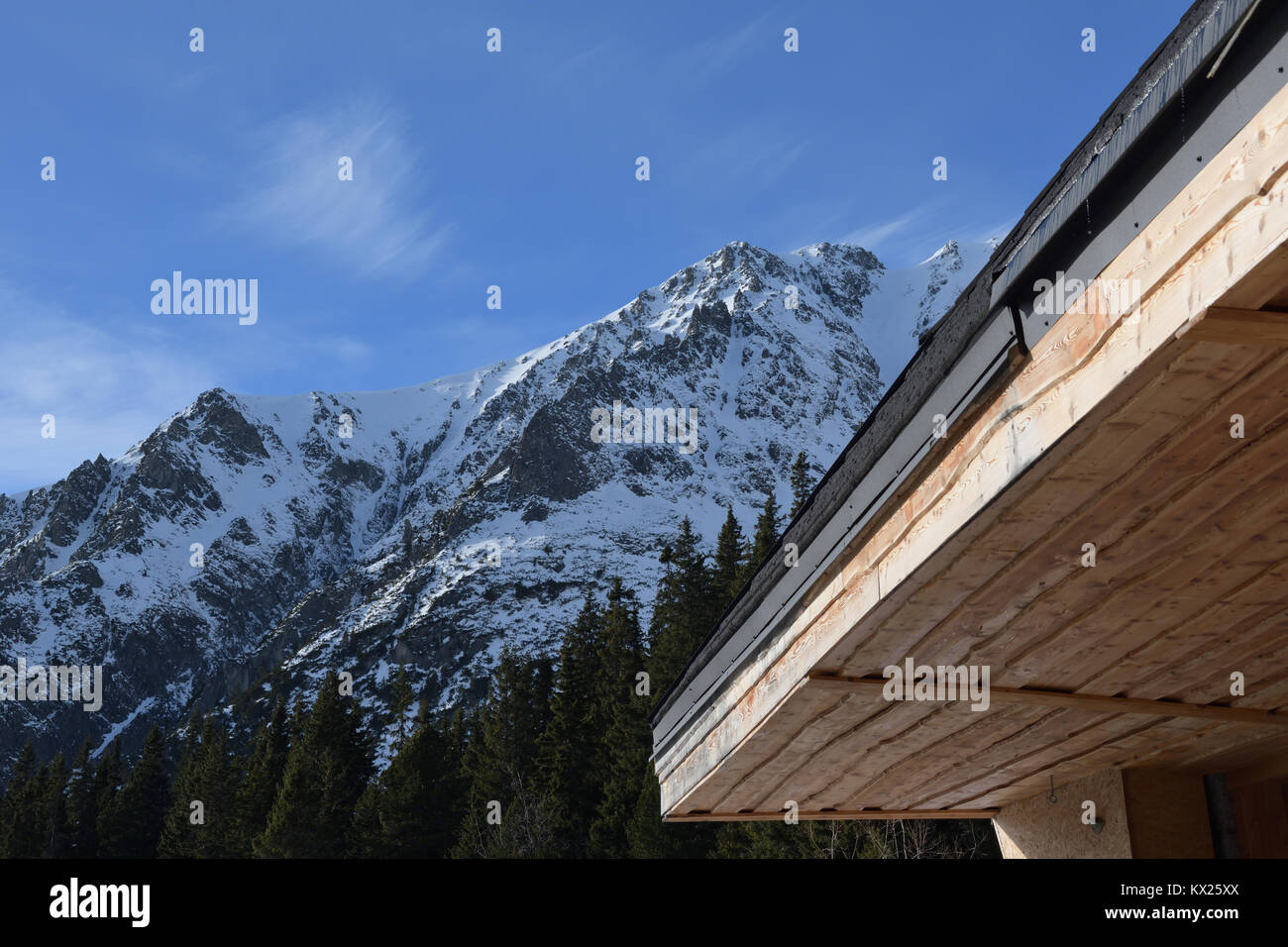 scenery of snow covered High Tatras mountains in the night in Slovakia ...