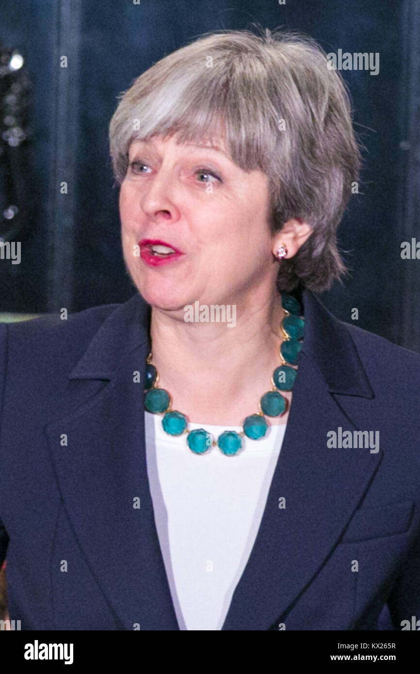 British Prime Minister Theresa May along with Emily Wood, Lilly Bo ...