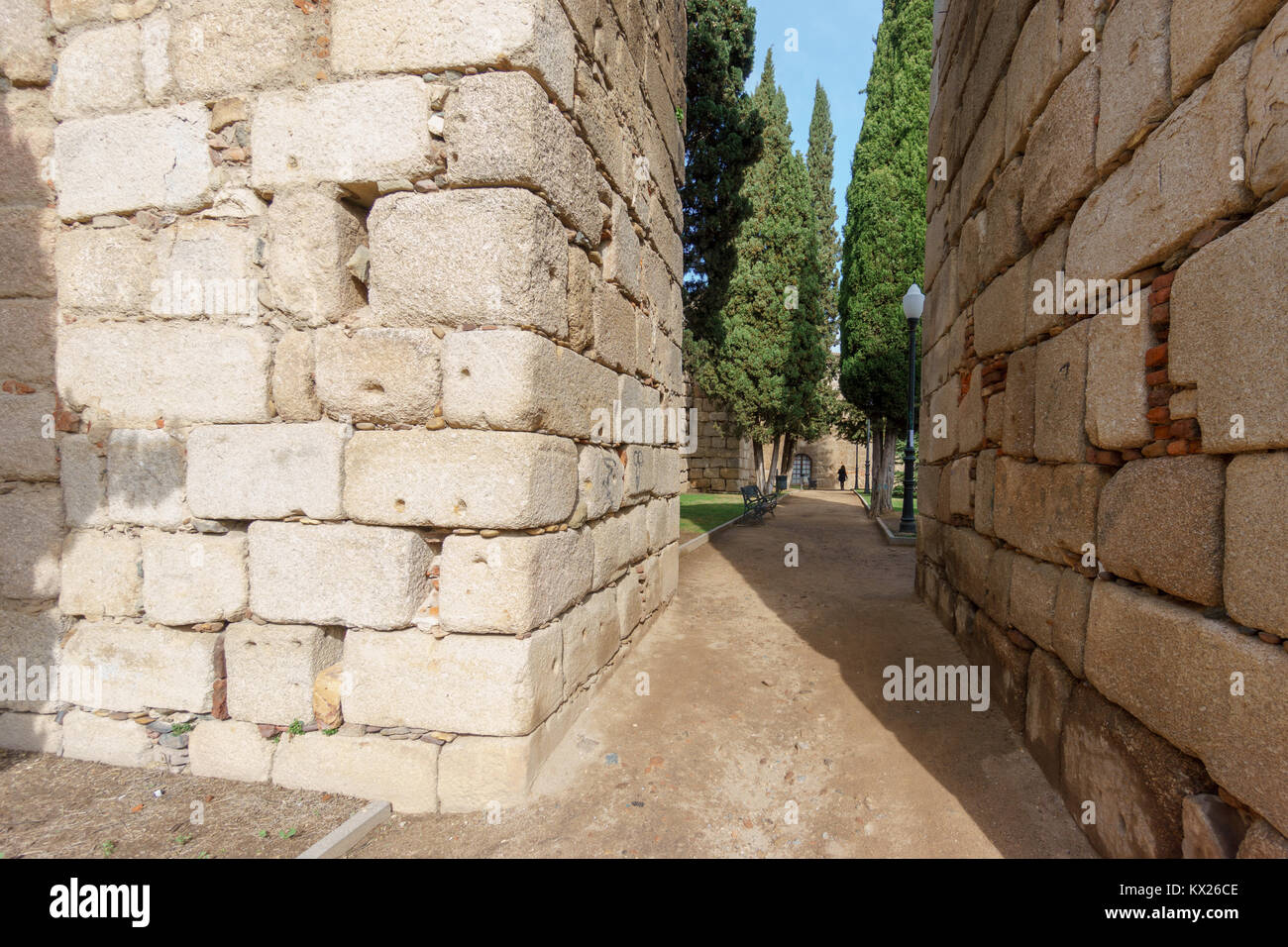 Merida citadel huge stone wall corridor Stock Photo - Alamy