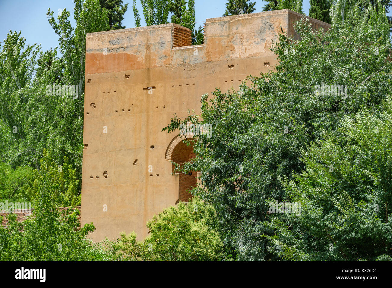 Alhambra tower and green trees Stock Photo - Alamy