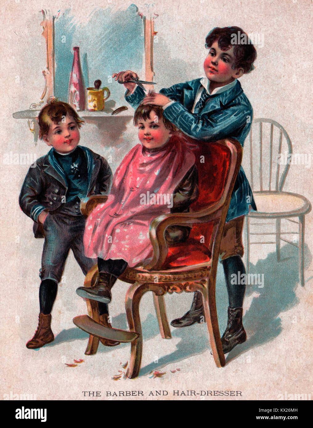 Victorian Era Image of little boys and girls playing The Barber and ...
