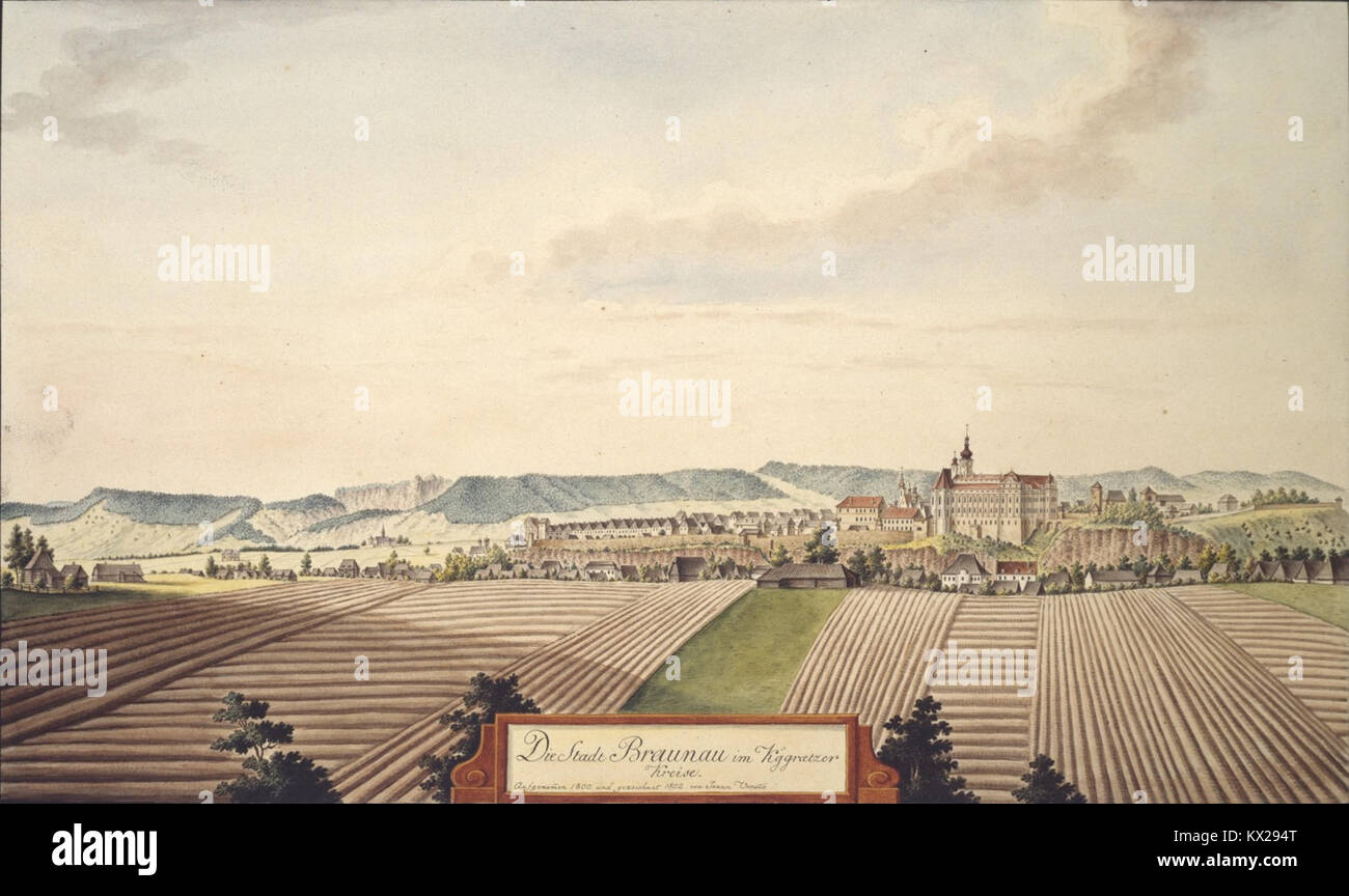 An 1802 drawing by Joann Venuto showing the town of Braunau in the ...