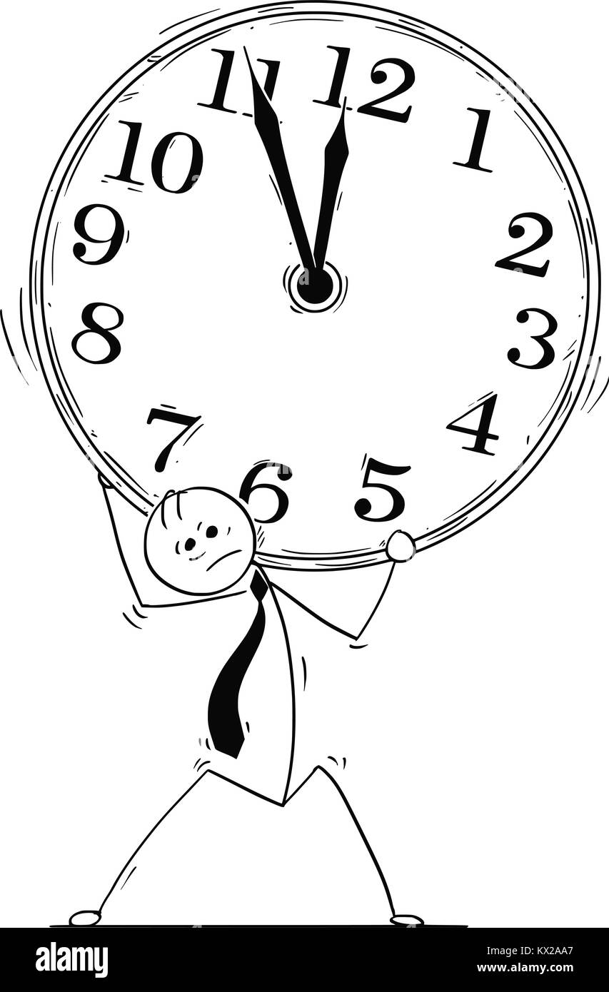 Cartoon stick man drawing conceptual illustration of overworked ...