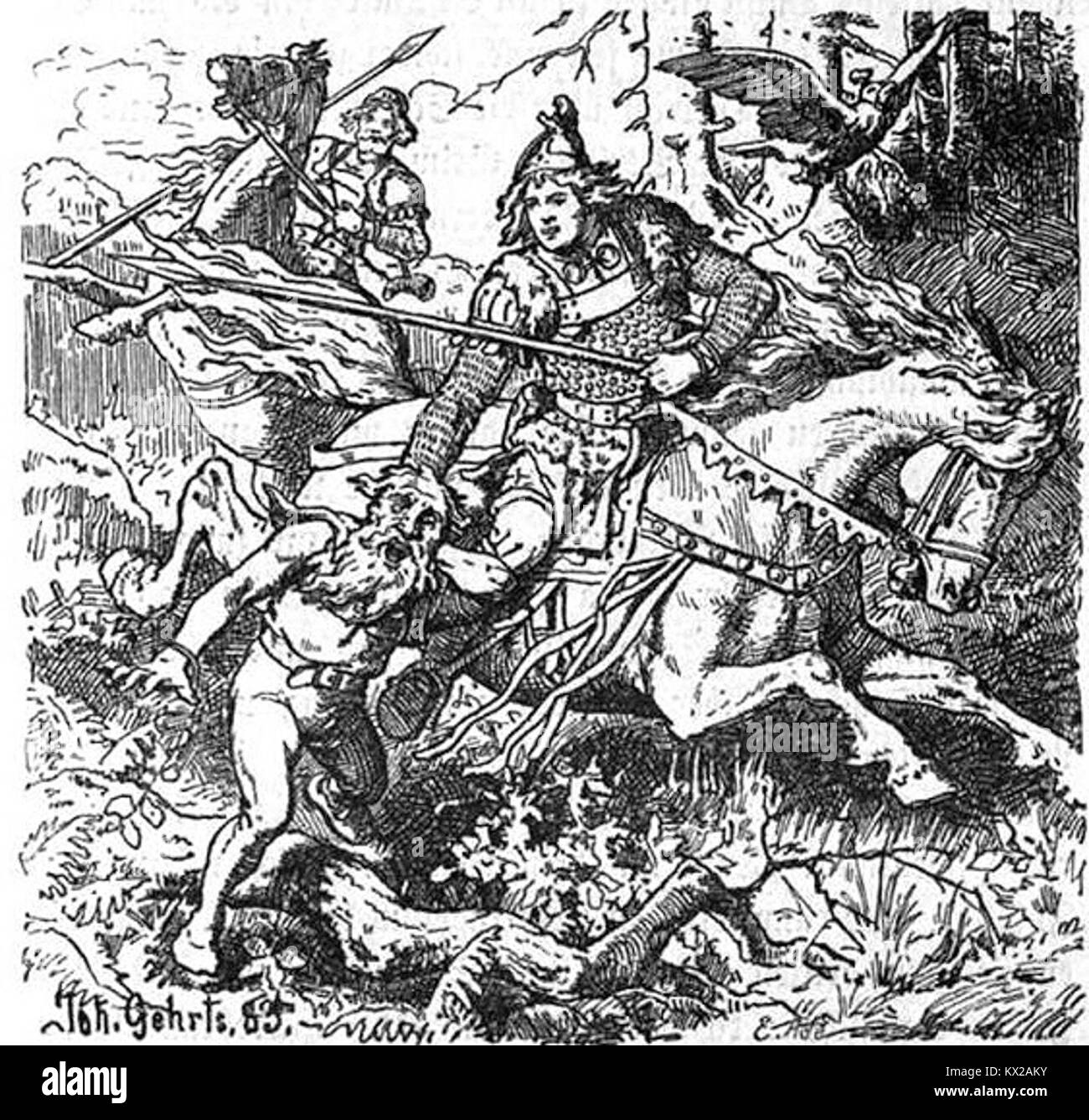 An illustration by Johannes Gehrts depicting Dietrich battling the ...