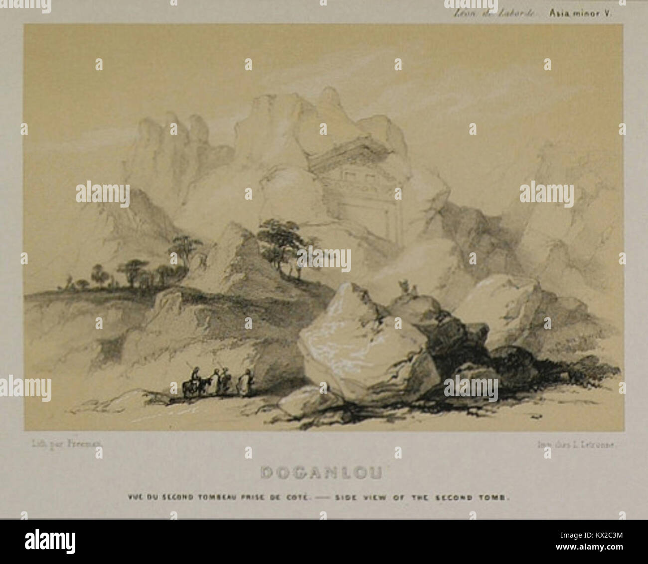 This 1838 work by Léon Laborde shows a side view of the second tomb at ...