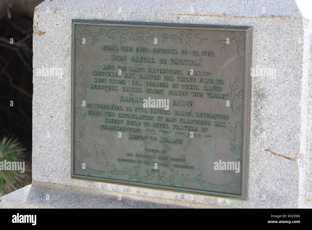 A historical marker commemorating Don Gaspar de Portolá's 1769 ...