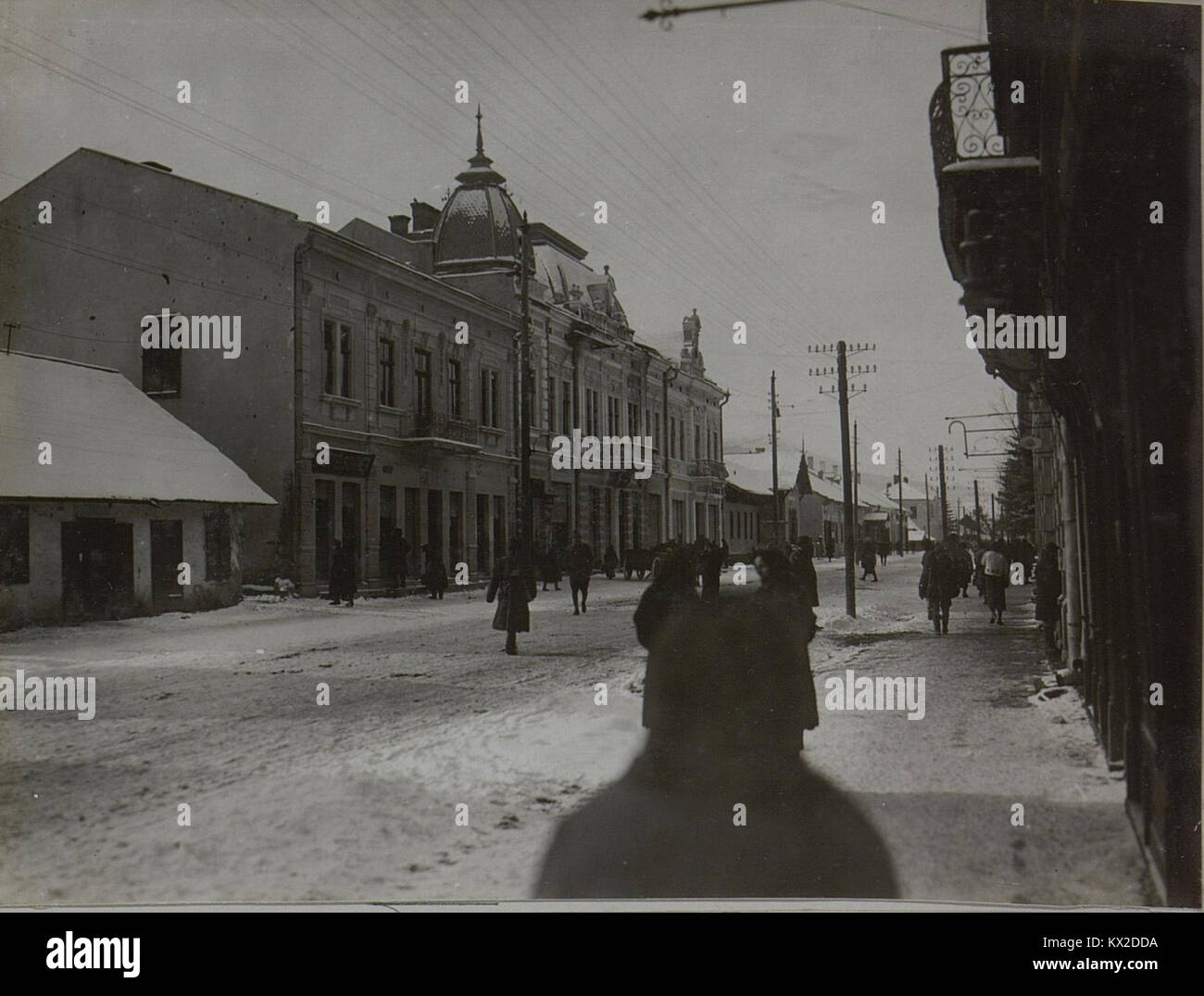 This image shows the main street of Dorna Watra, Romania, with the ...