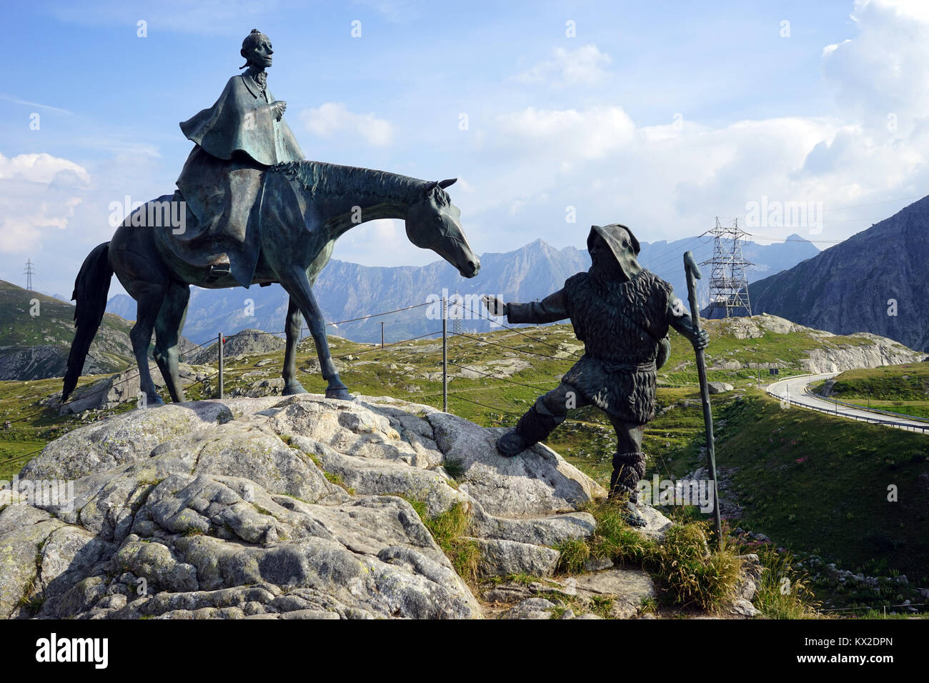 GOTTHARD PASS, SWITZERLAND - CIRCA AUGUST 2015 The equestrian statue of ...