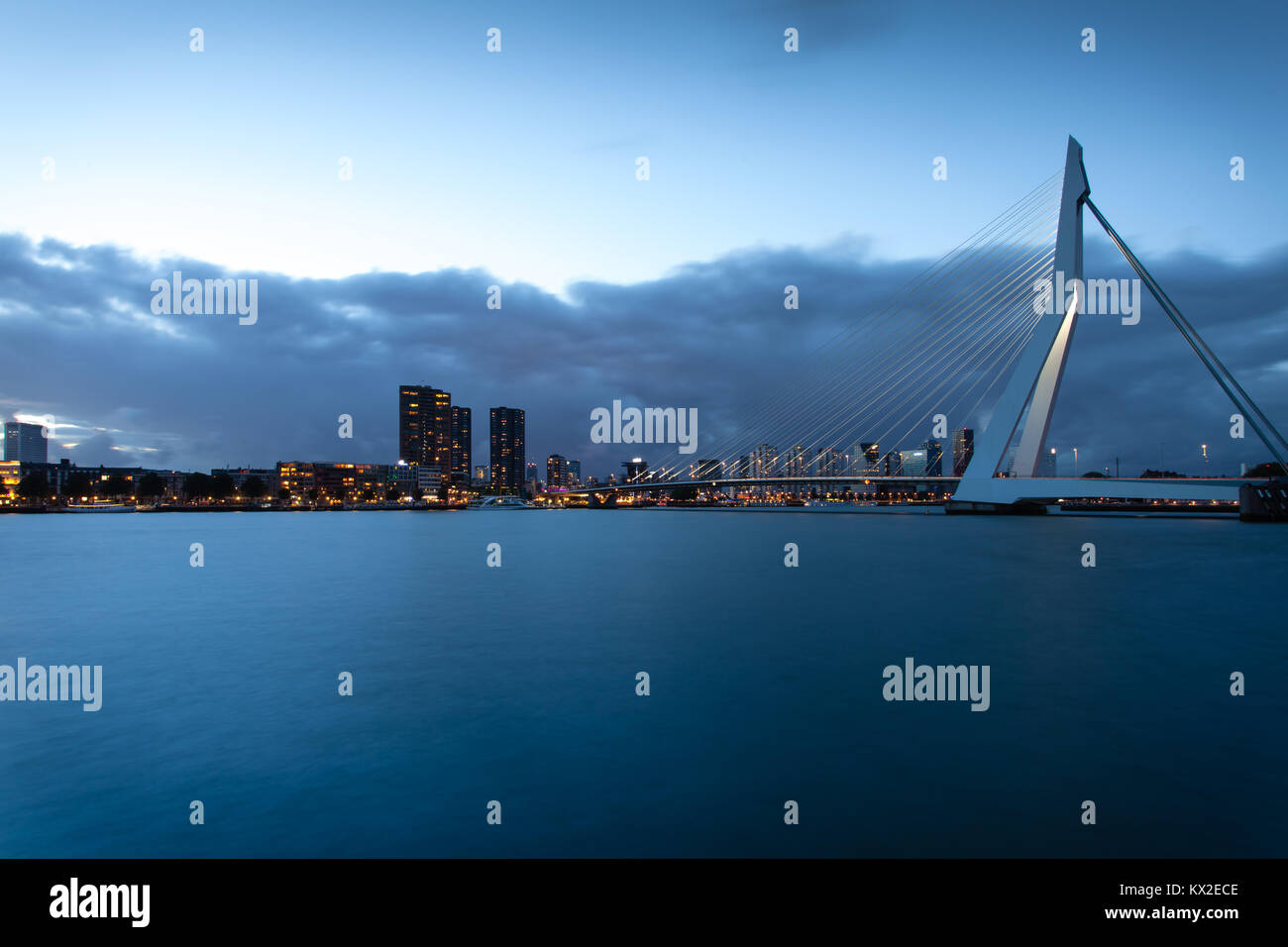 The iconic bridge crossing the river Maas at dawn in Rotterdam, The ...