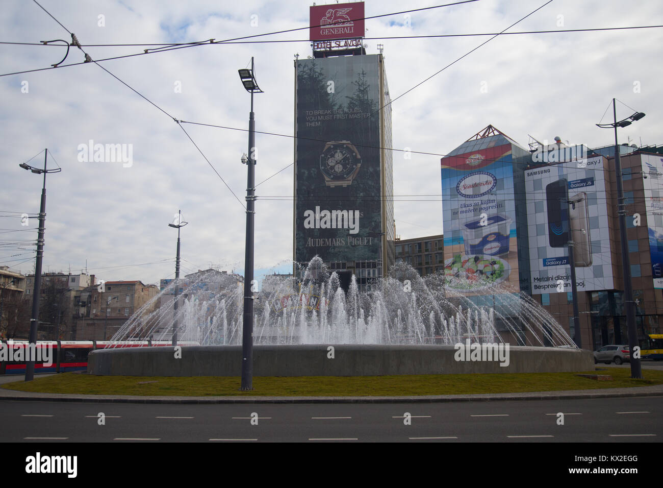 Slavija square in Belgrade, Serbia with its musical fountain Stock ...