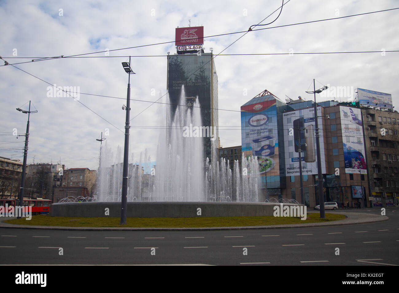 Slavija square in Belgrade, Serbia with its musical fountain Stock ...