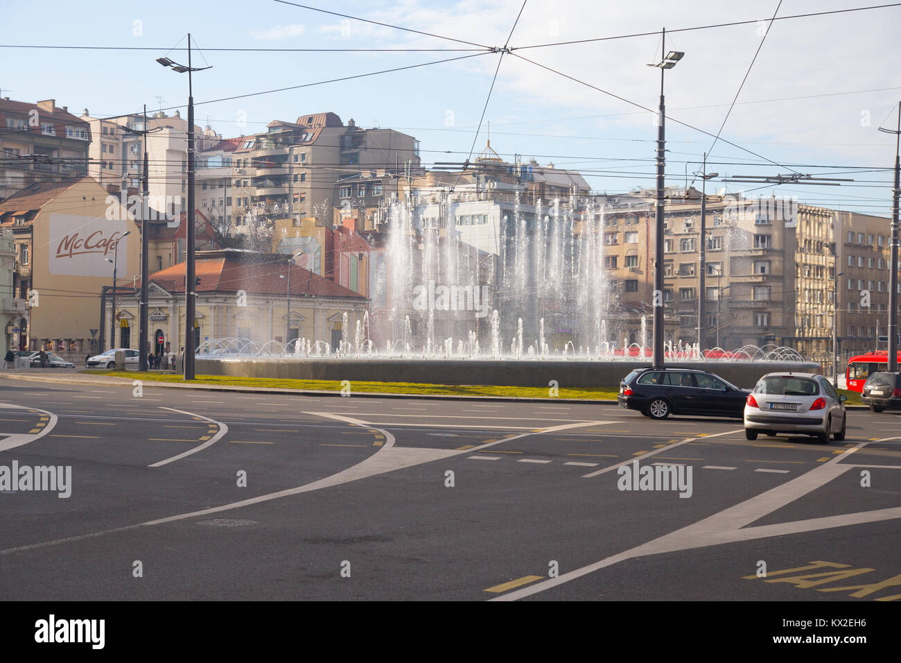 Slavija square in Belgrade, Serbia with its musical fountain Stock ...