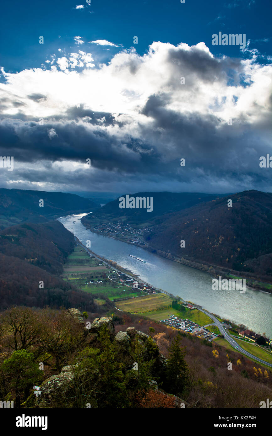 Valley of River Danube with Ship in Austria Stock Photo - Alamy