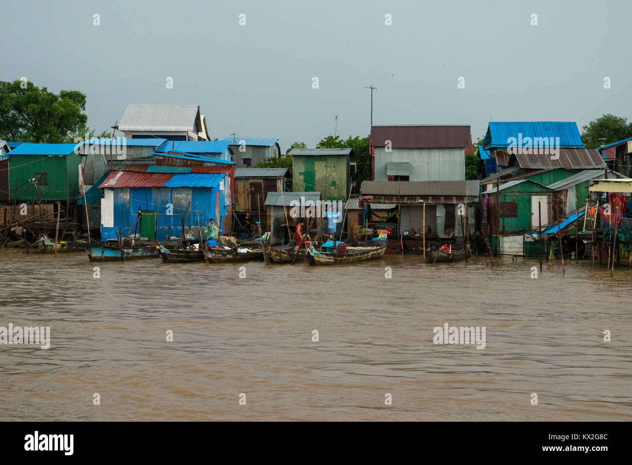 A small shanty town, squatter settlement of poor houses of wood and ...