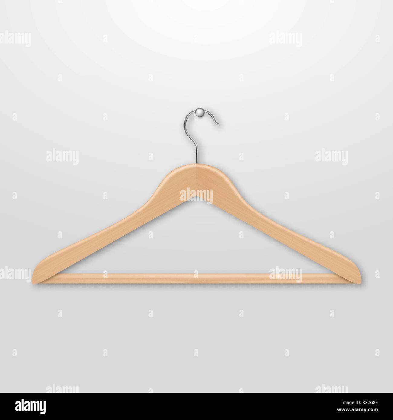 Realistic vector clothes coat wooden hanger close up isolated on white ...