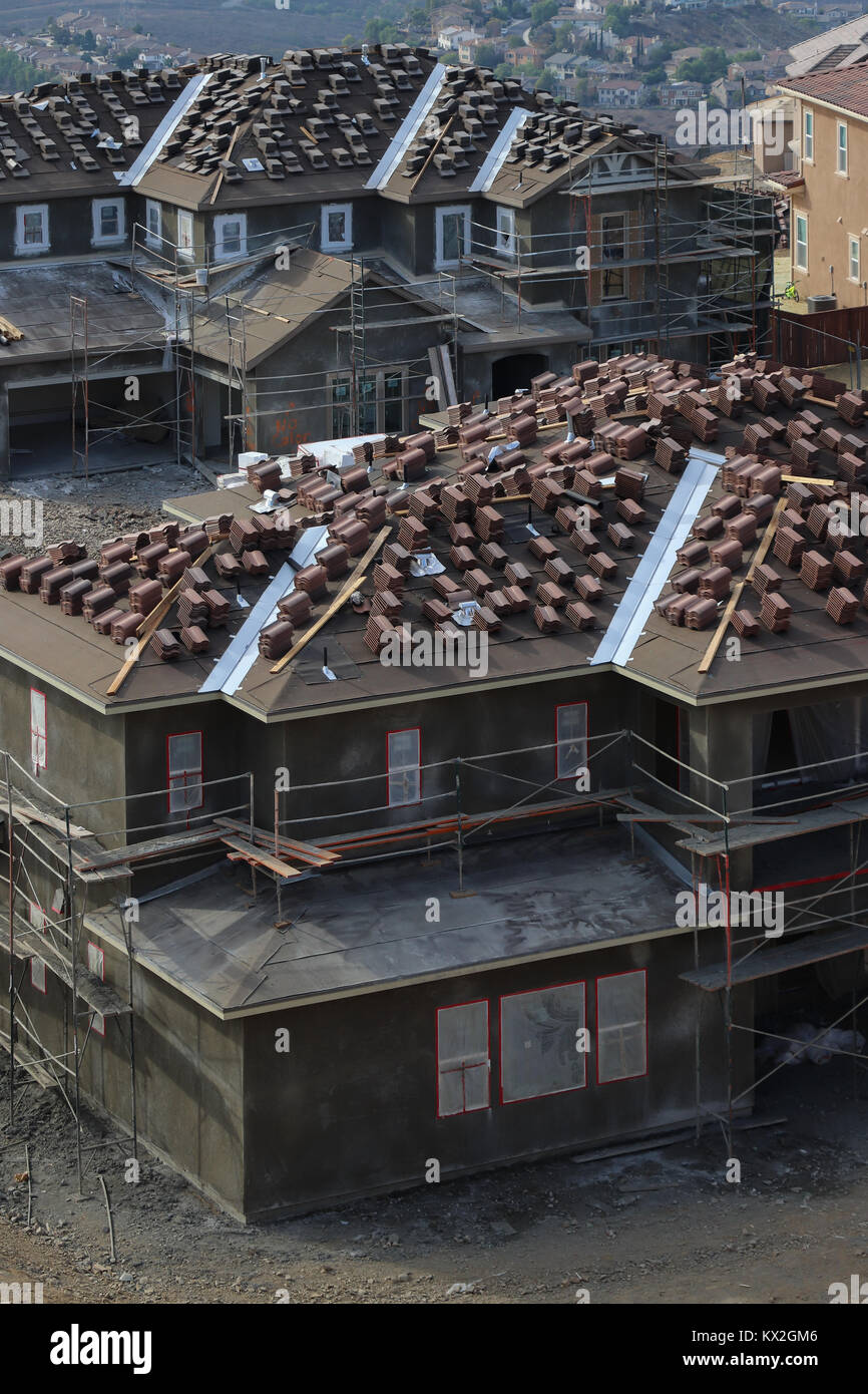 Two large homes under construction in an upscale California development ...
