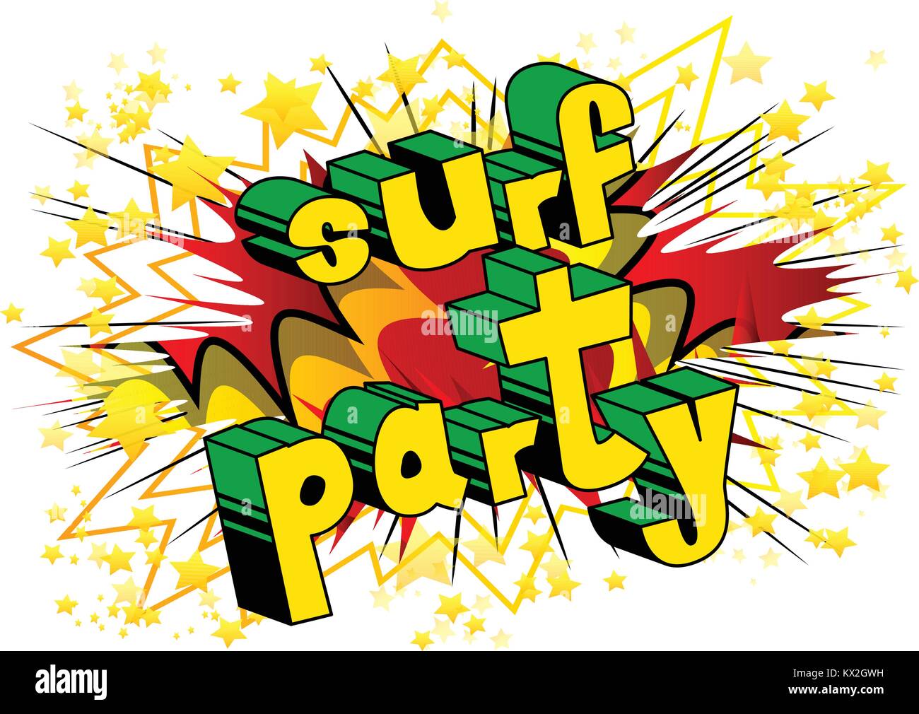 Surf Party - Comic book style word on abstract background Stock Vector ...
