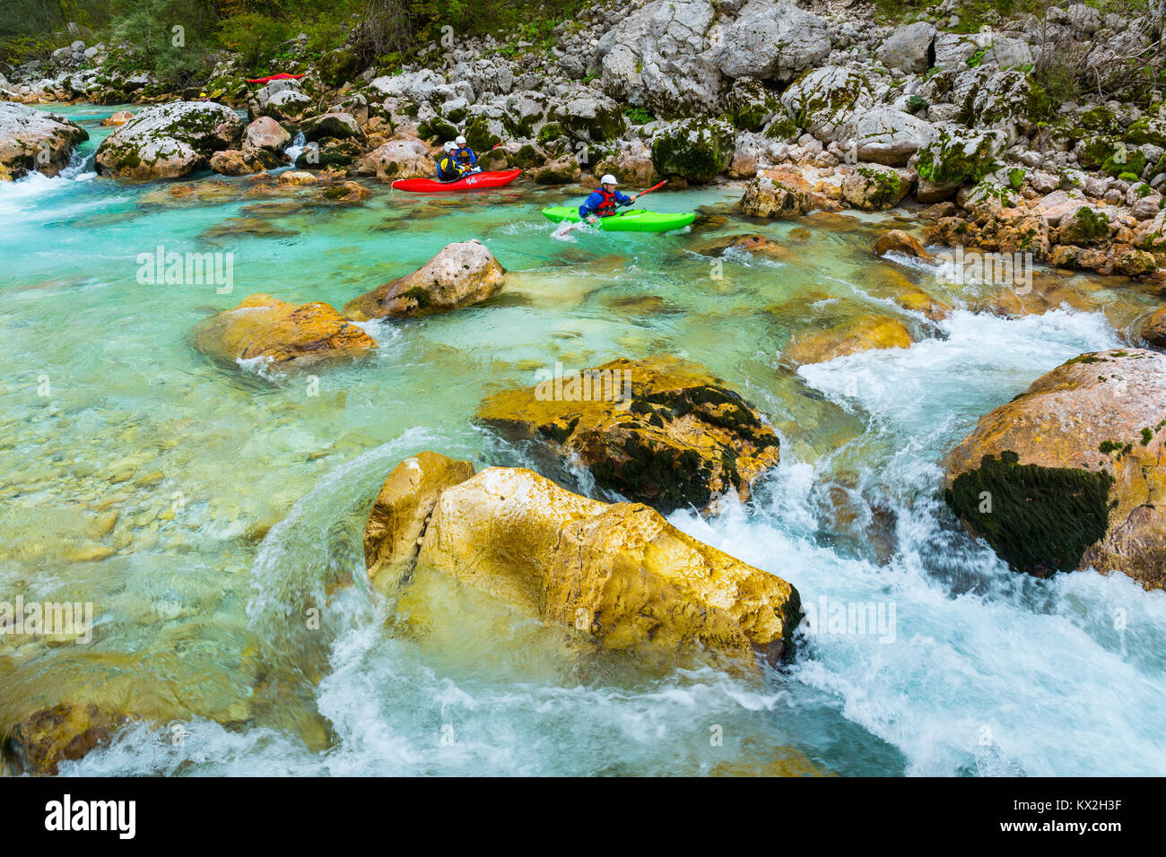 Kayak, Soca river, Soca Valley, Julian Alps, Municipality of Bovec ...