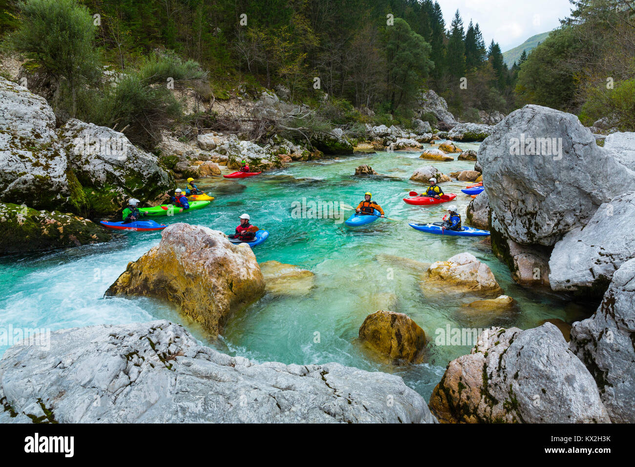 Kayak, Soca river, Soca Valley, Julian Alps, Municipality of Bovec ...