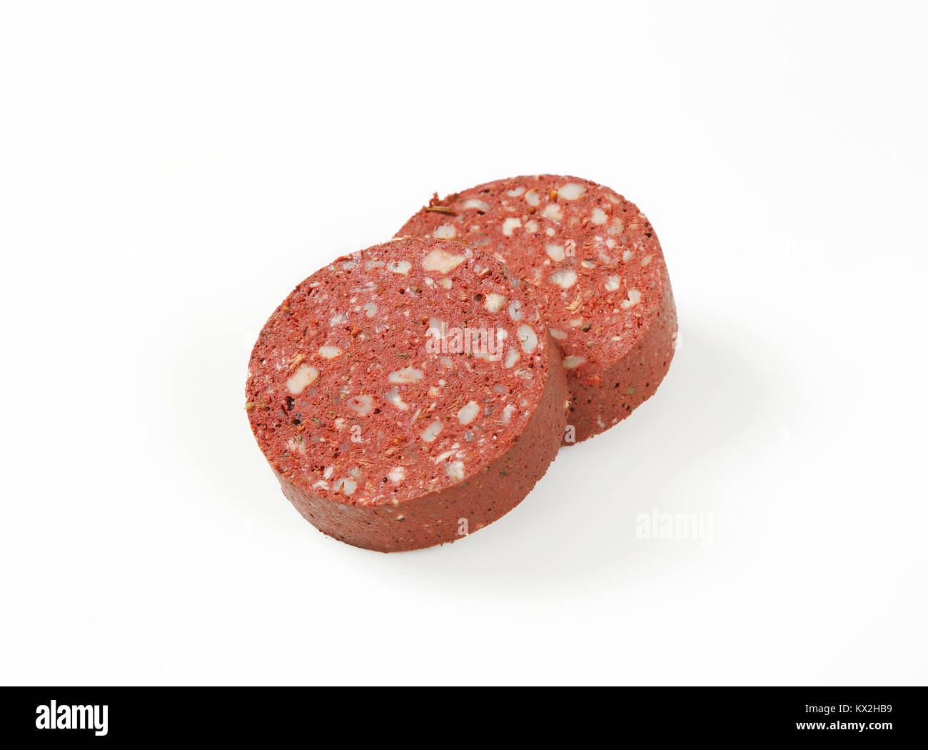 slices of blood sausage (black pudding) on white background Stock Photo ...