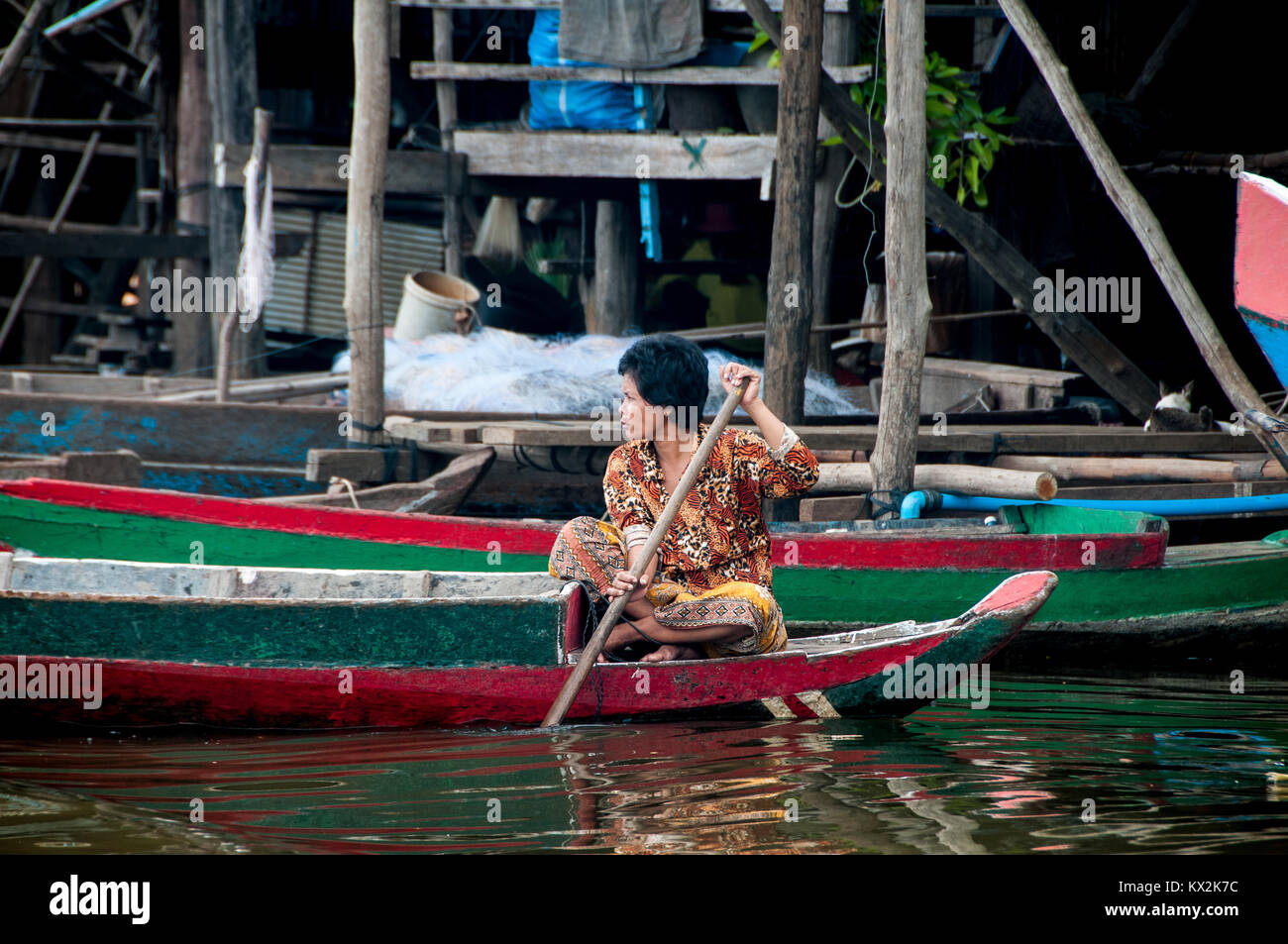 Cambodian Lady on Boat Stock Photo - Alamy