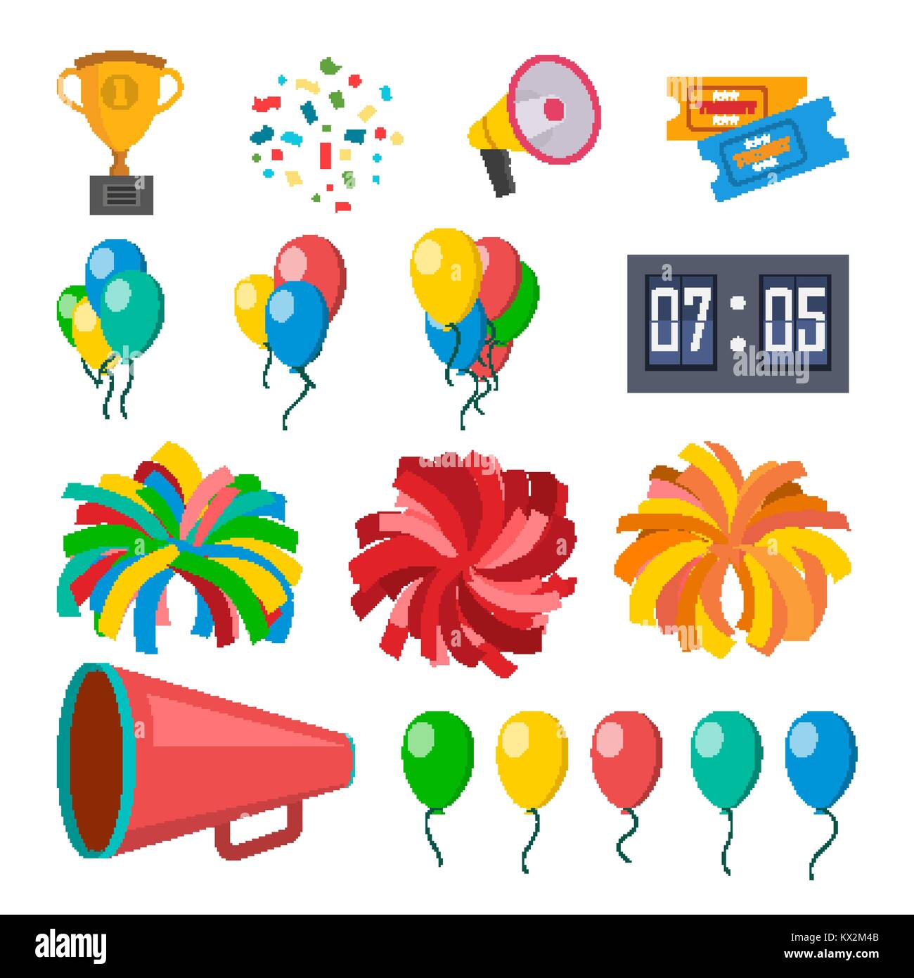 Cheerleading Icons Set Vector. Cheerleaders Accessories. Pompoms ...