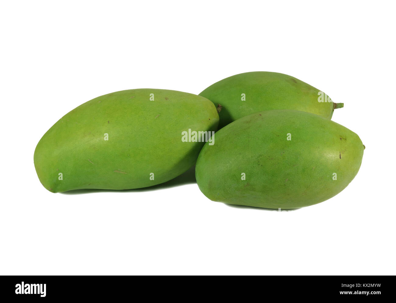 Three Bright Color Green Young Mango Isolated on White Background ...