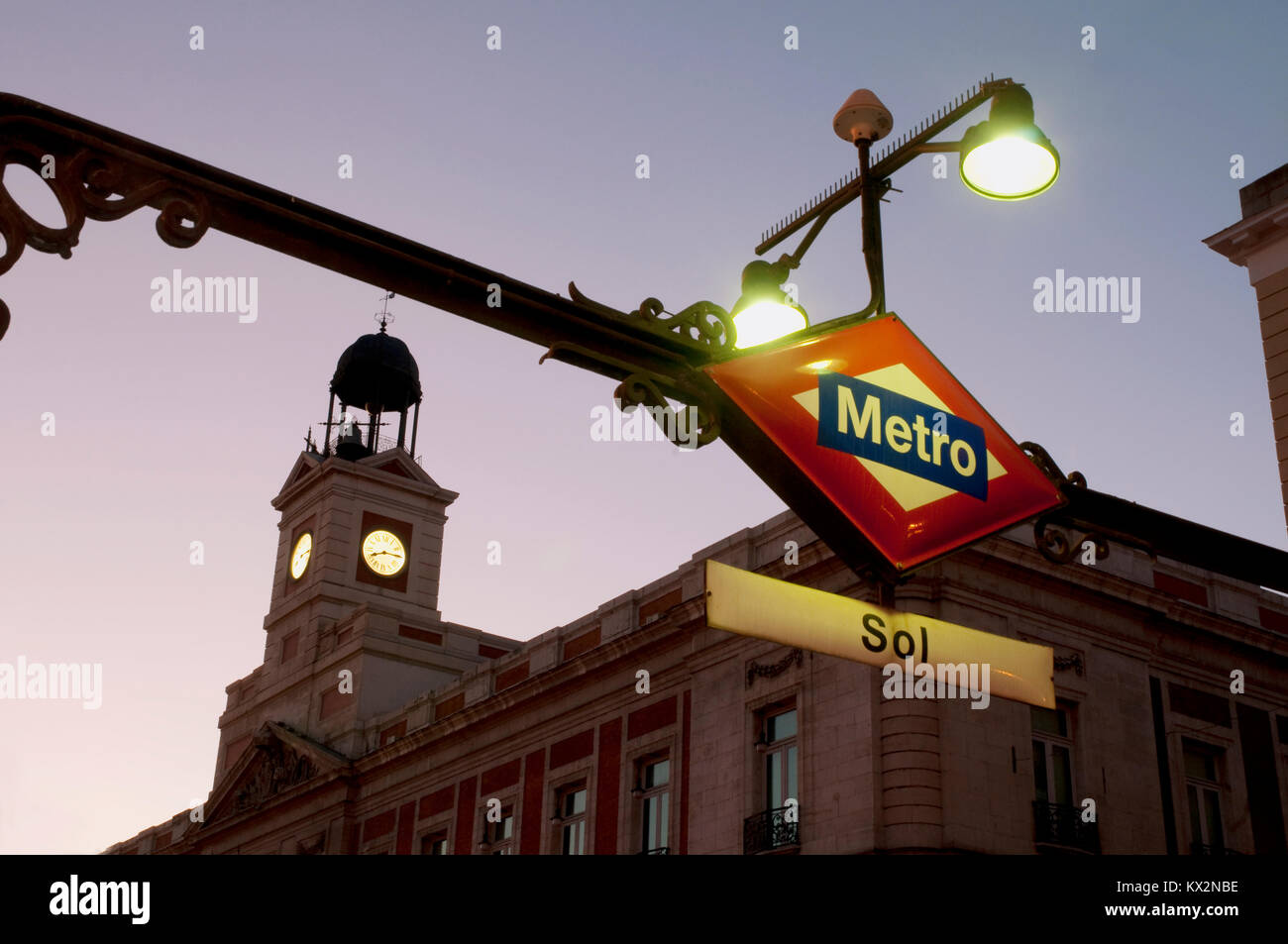 Metro Sol entrance at dawn. Puerta del Sol, Madrid, Spain Stock Photo ...