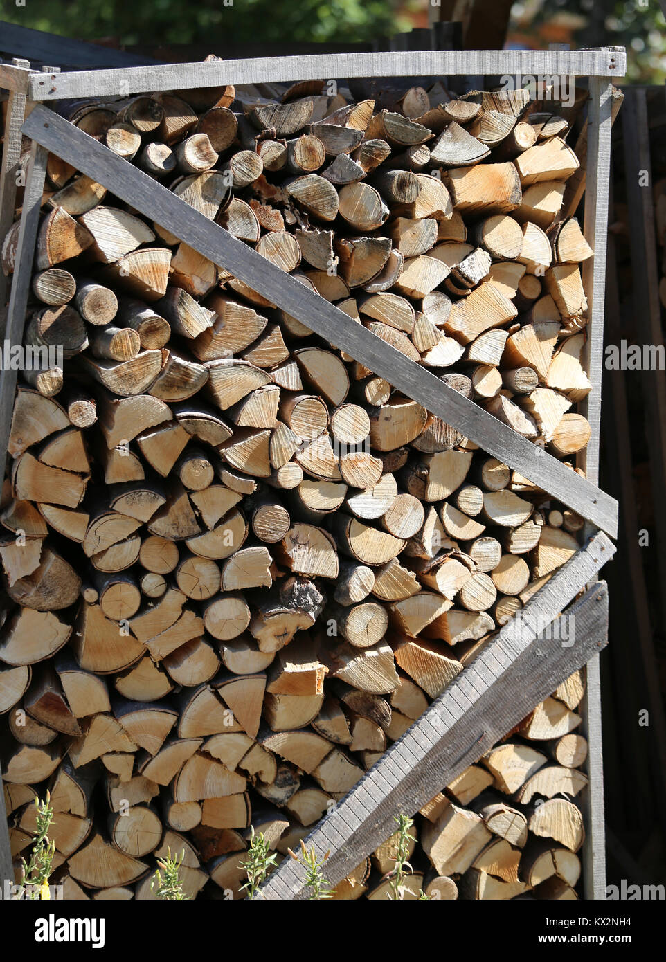 many lots of firewood to use in fireplace on the pallet in winter Stock ...