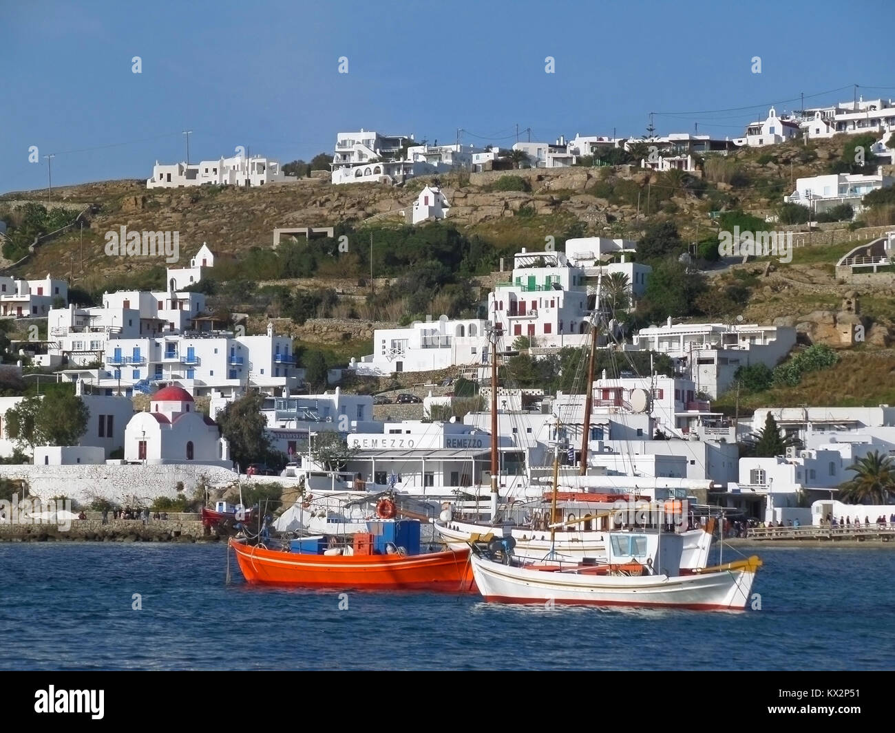 Stunning view of the Old Port of Mykonos, Mykonos island, Greece Stock ...