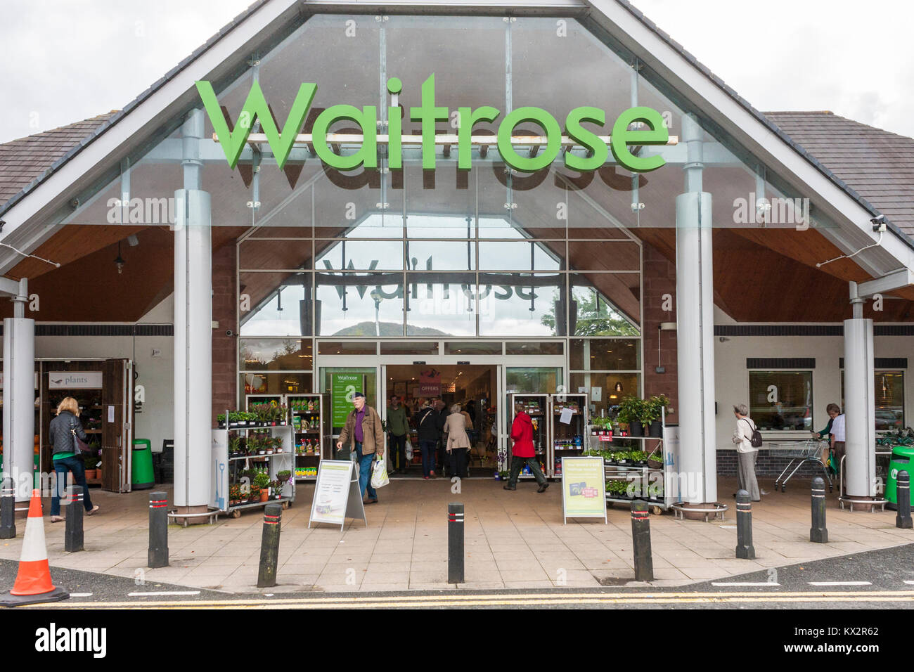 Waitrose supermarket entrance. Abergavenny, Monmouthshire, Wales, GB ...