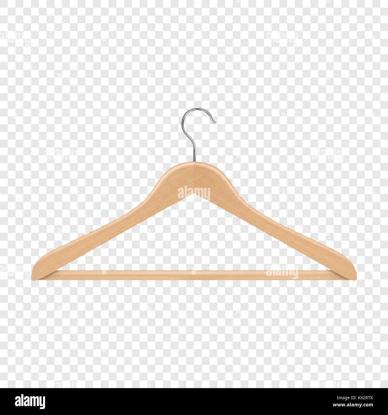 Realistic vector clothes coat wooden hanger close up isolated on ...