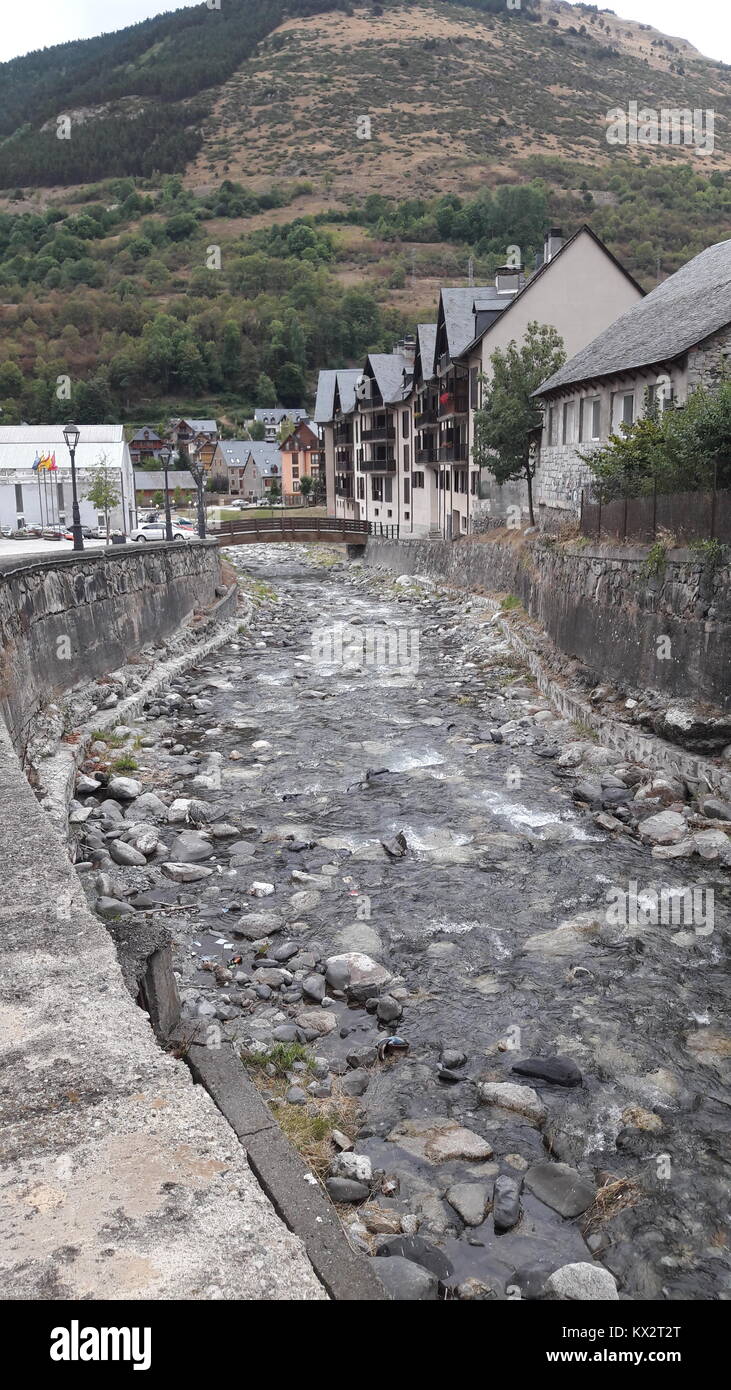 Arriu Nere (Black river) at his pass for Vielha in a summer day. Aran ...