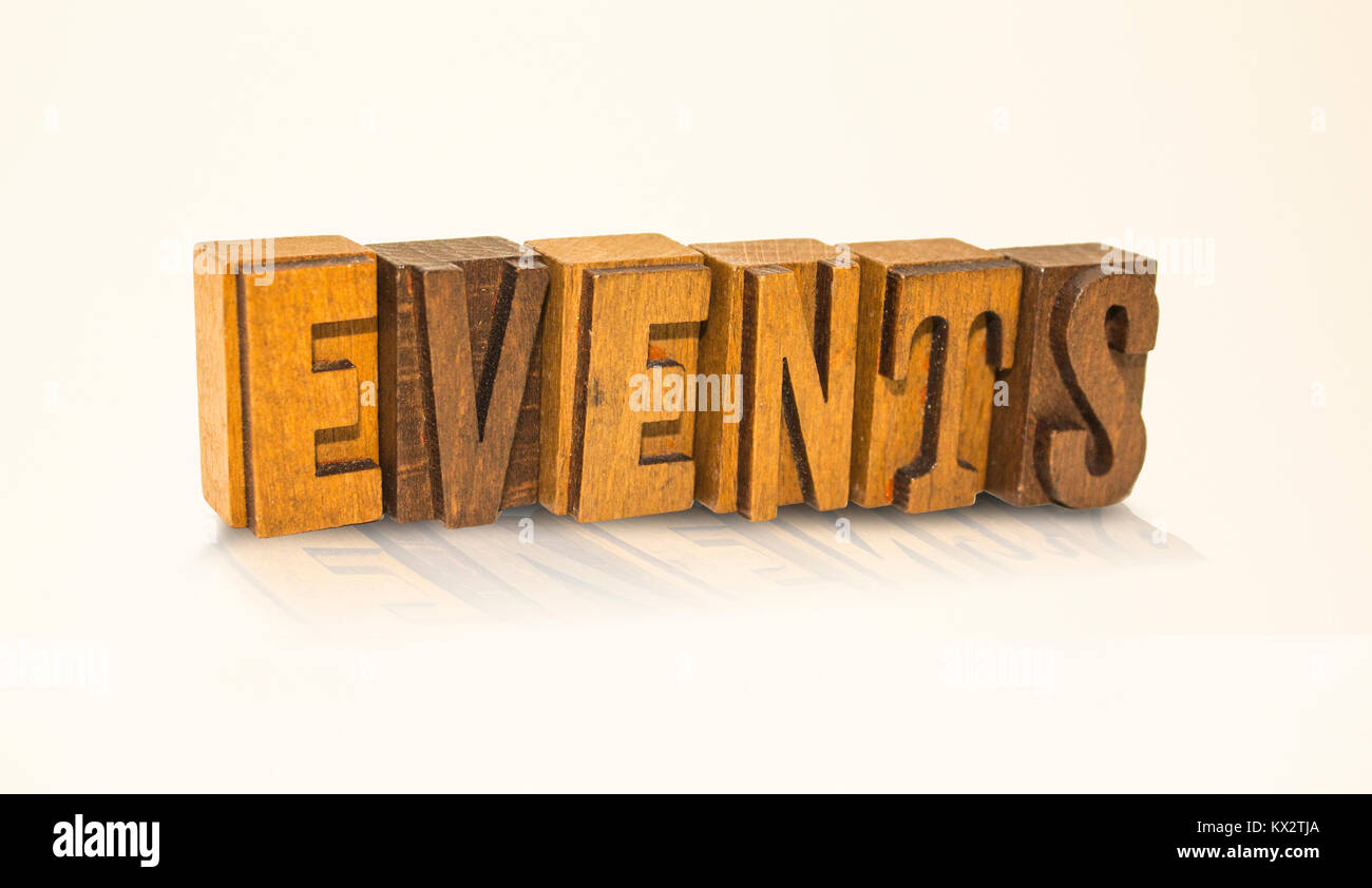 Events Word Block Letters on Isolated White Background Stock Photo - Alamy
