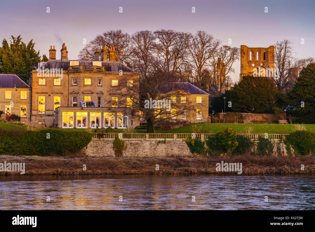 Kelso, Scottish Borders, UK - the Ednam House Hote seen over the river ...