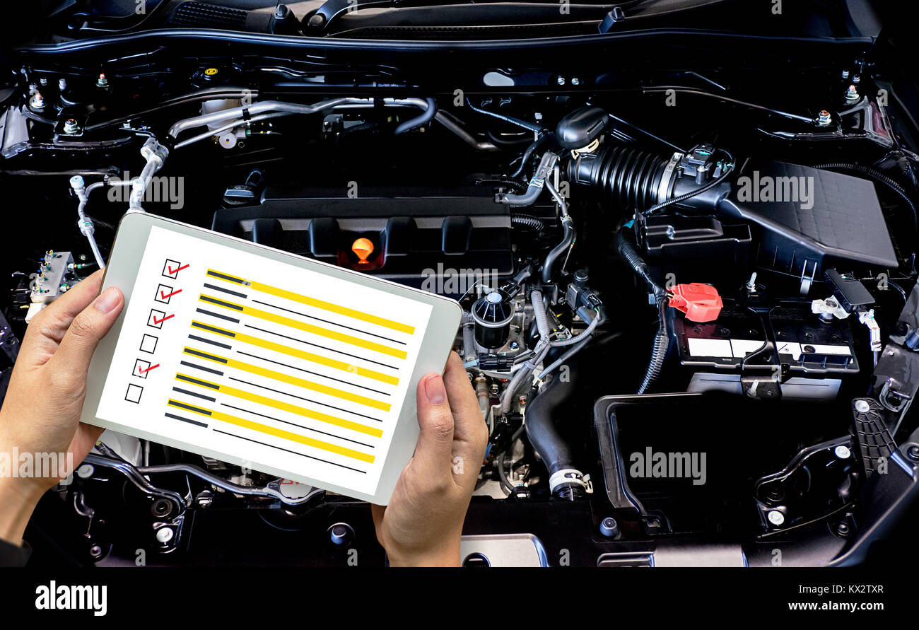 Close up detail of new car engine The powerful engine of a car ...